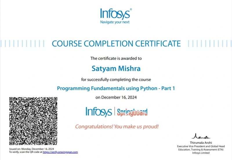 Satyam Mishra on LinkedIn: #infosysspringboard #python #learning # ... Satyam Mishra on LinkedIn: #infosysspringboard #python #learning # ...