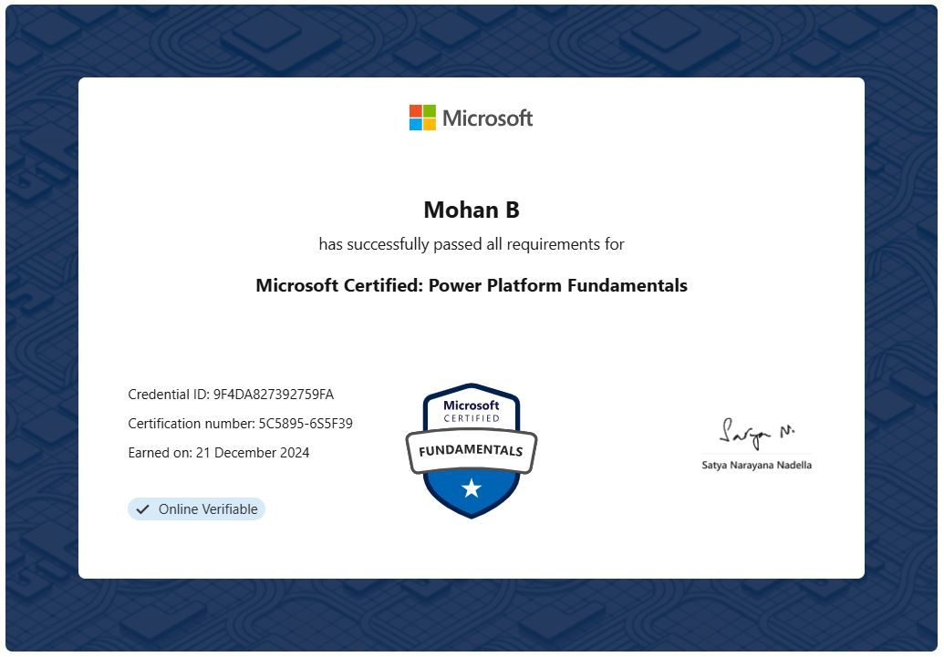 Mohan B on LinkedIn: #microsoftcertified #pl900 #powerplatform # ... Mohan B on LinkedIn: #microsoftcertified #pl900 #powerplatform # ...