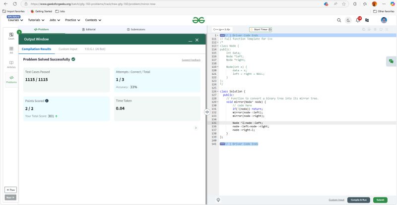 #gfg160daysofcode #geeksforgeeks #codingchallenge #mirrortree # ... #gfg160daysofcode #geeksforgeeks #codingchallenge #mirrortree # ...
