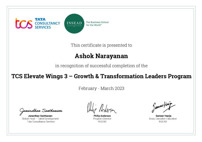 Ashok Narayanan on LinkedIn: #tcs #buildingonbelief #insead # ... Ashok Narayanan on LinkedIn: #tcs #buildingonbelief #insead # ...