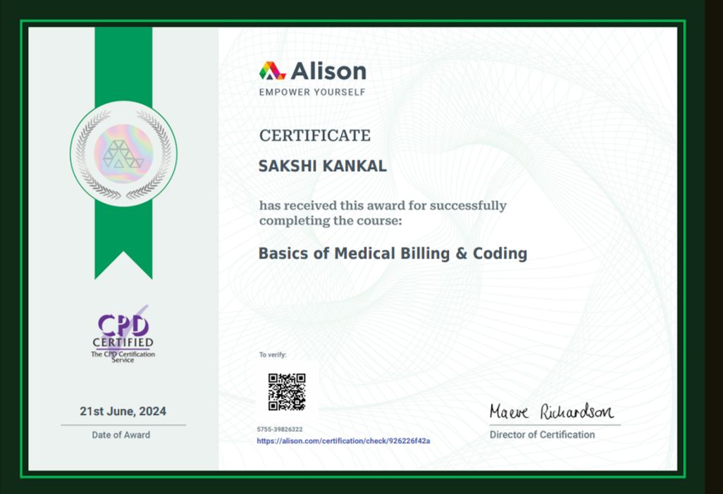Sakshi Kankal on LinkedIn: certificate of basics in medical coding and ... Sakshi Kankal on LinkedIn: certificate of basics in medical coding and ...