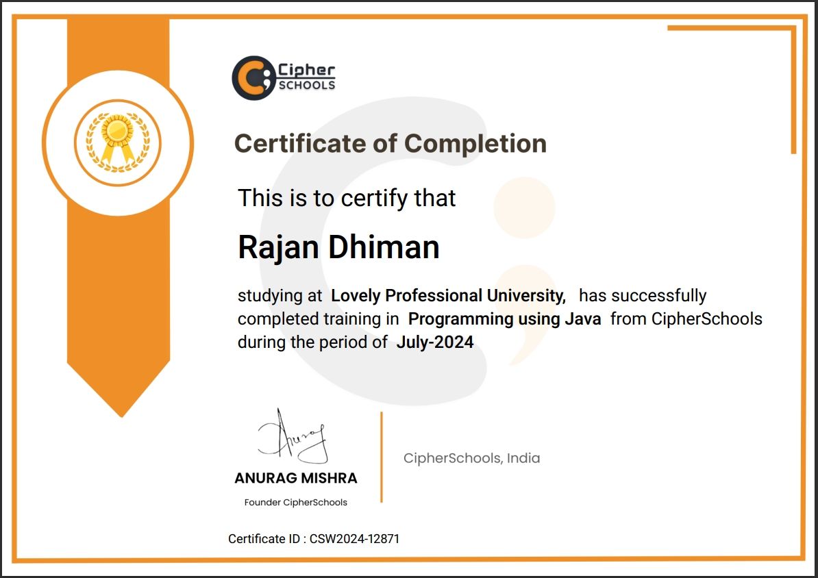 RAJAN DHIMAN on LinkedIn: #java #programming #coding #cipherschools # ... RAJAN DHIMAN on LinkedIn: #java #programming #coding #cipherschools # ...