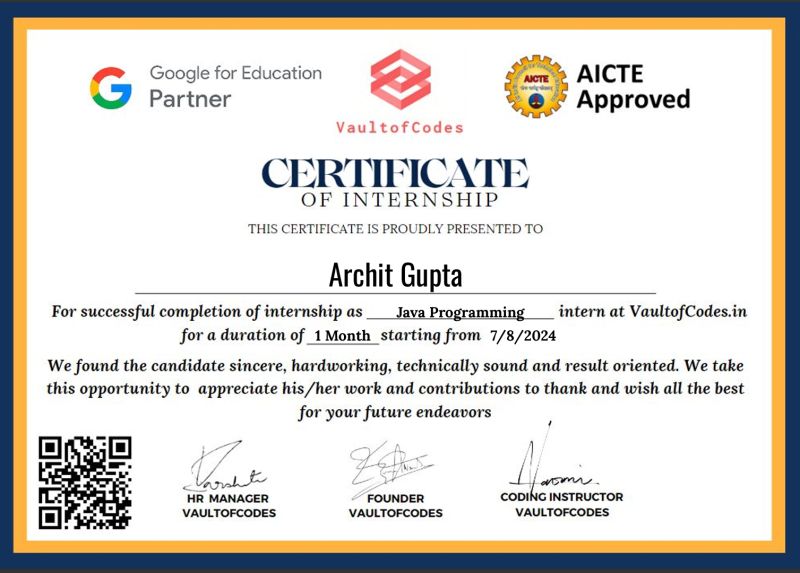Archit Gupta on LinkedIn: #vaultofcodes #javaprogramming #internship # ... Archit Gupta on LinkedIn: #vaultofcodes #javaprogramming #internship # ...