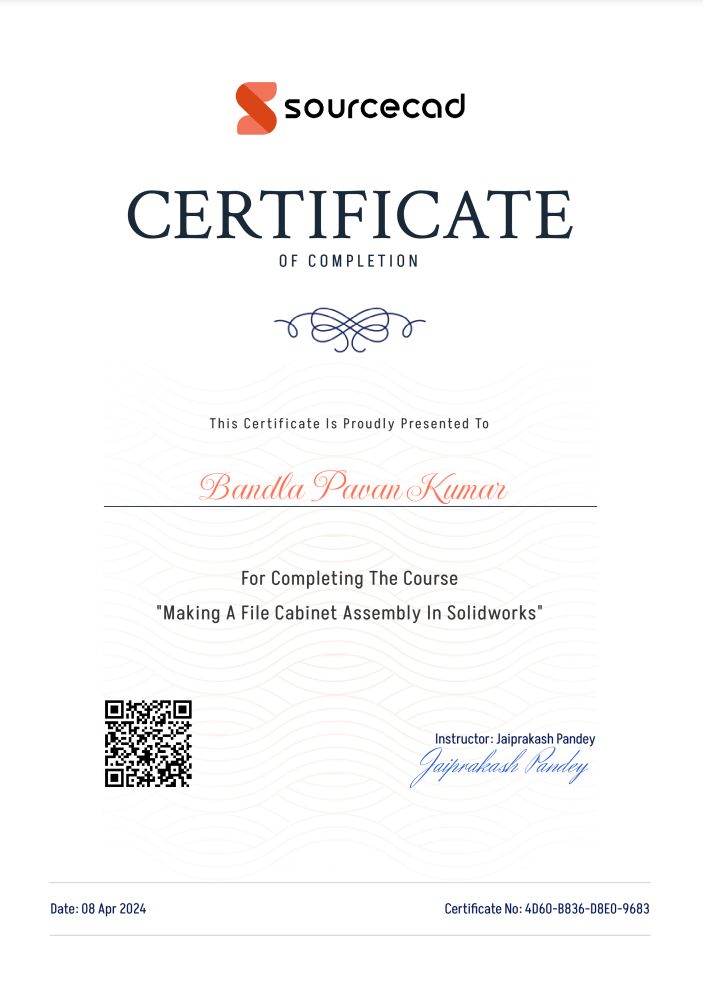 Completed solidworks course with design knowledge | Pavan kumar Bandla ... Completed solidworks course with design knowledge | Pavan kumar Bandla ...