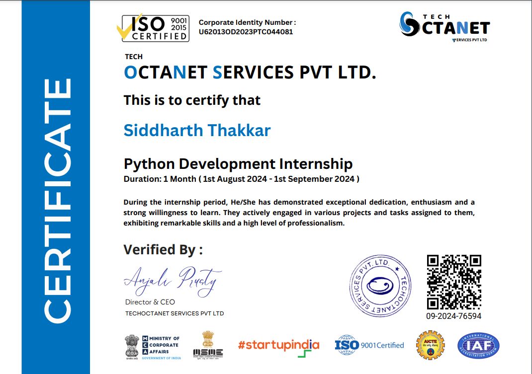Siddharth Thakkar on LinkedIn: #python #internship #learning #octanet # ... Siddharth Thakkar on LinkedIn: #python #internship #learning #octanet # ...