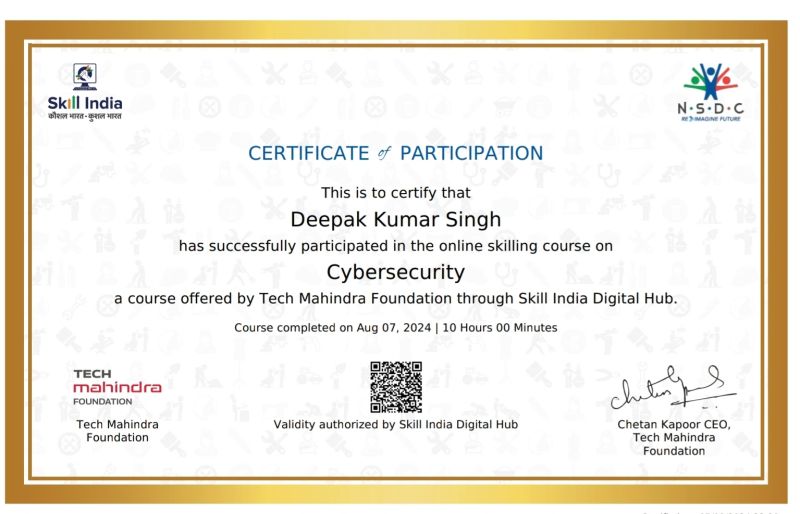 Deepak Kumar Singh on LinkedIn: #nsdc #techmahindra #cybersecurity Deepak Kumar Singh on LinkedIn: #nsdc #techmahindra #cybersecurity