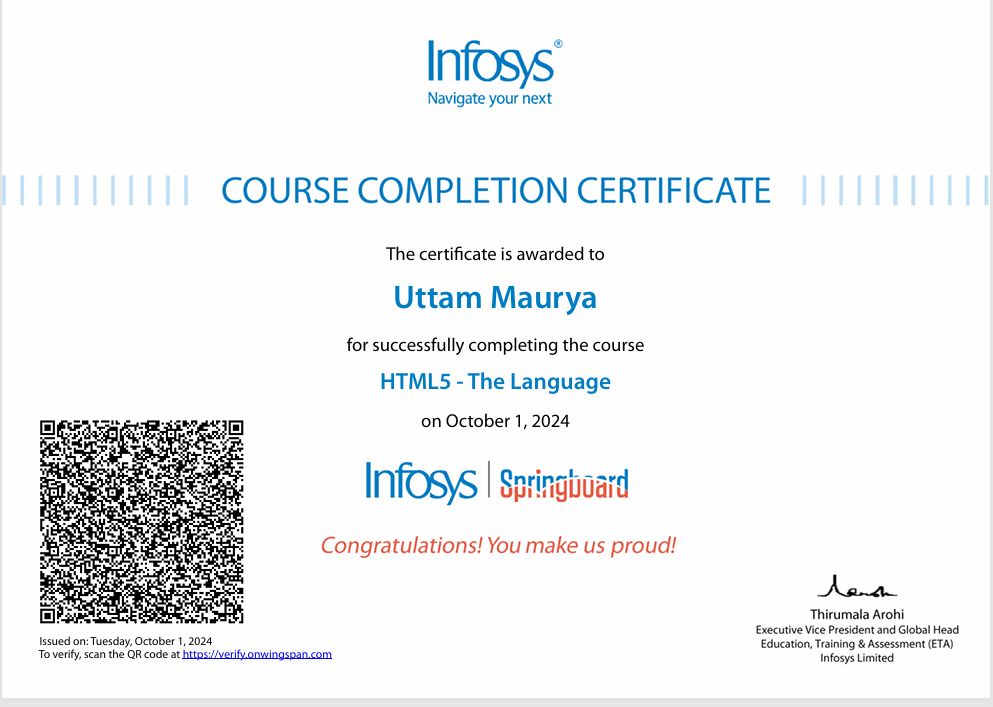 Uttam Maurya on LinkedIn: My HTML Certificate Uttam Maurya on LinkedIn: My HTML Certificate
