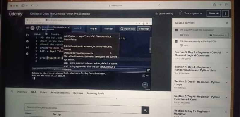 Completed Day 2 of #100DaysOfCode Challenge with Angela Yu | Tarun ... Completed Day 2 of #100DaysOfCode Challenge with Angela Yu | Tarun ...
