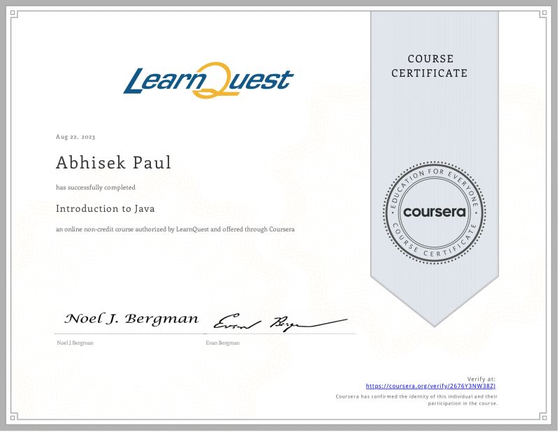 Abhisek Paul on LinkedIn: #java #certification #learningjourney #coursera Abhisek Paul on LinkedIn: #java #certification #learningjourney #coursera