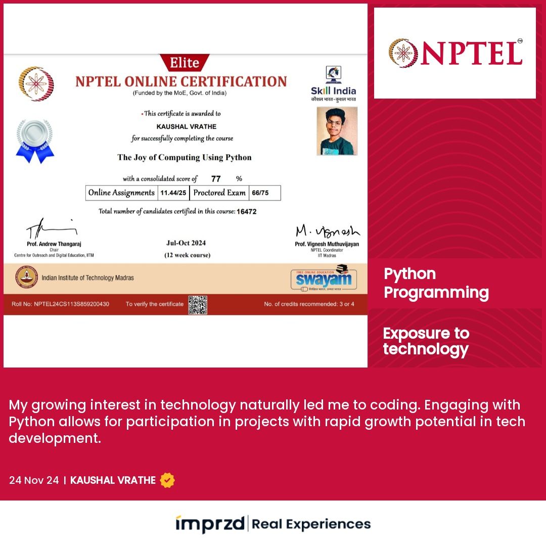 Kaushal Vrathe on LinkedIn: #python #learningjourney #nptel #coding # ... Kaushal Vrathe on LinkedIn: #python #learningjourney #nptel #coding # ...