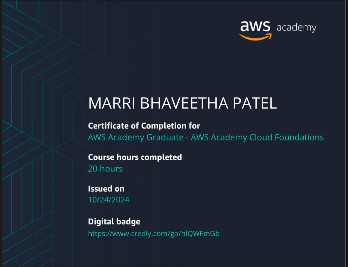 MARRI BHAVEETHA PATEL on LinkedIn: #awsacademy #cloudcomputing #aws MARRI BHAVEETHA PATEL on LinkedIn: #awsacademy #cloudcomputing #aws