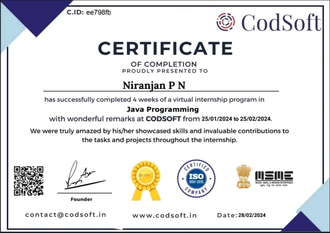 Niranjan P.N on LinkedIn: Hey connection 😀 I completed my Codsoft ... Niranjan P.N on LinkedIn: Hey connection 😀 I completed my Codsoft ...