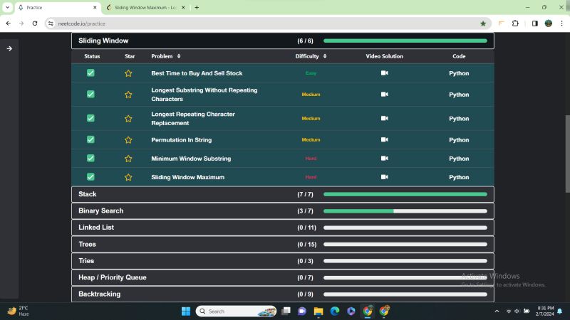 Learned sliding window and stack sections from NeetCode | Nihal Kabir ... Learned sliding window and stack sections from NeetCode | Nihal Kabir ...