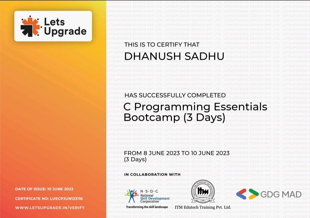 DHANUSH SADHU on LinkedIn: #c #programming #codingskills #letsupgrade DHANUSH SADHU on LinkedIn: #c #programming #codingskills #letsupgrade