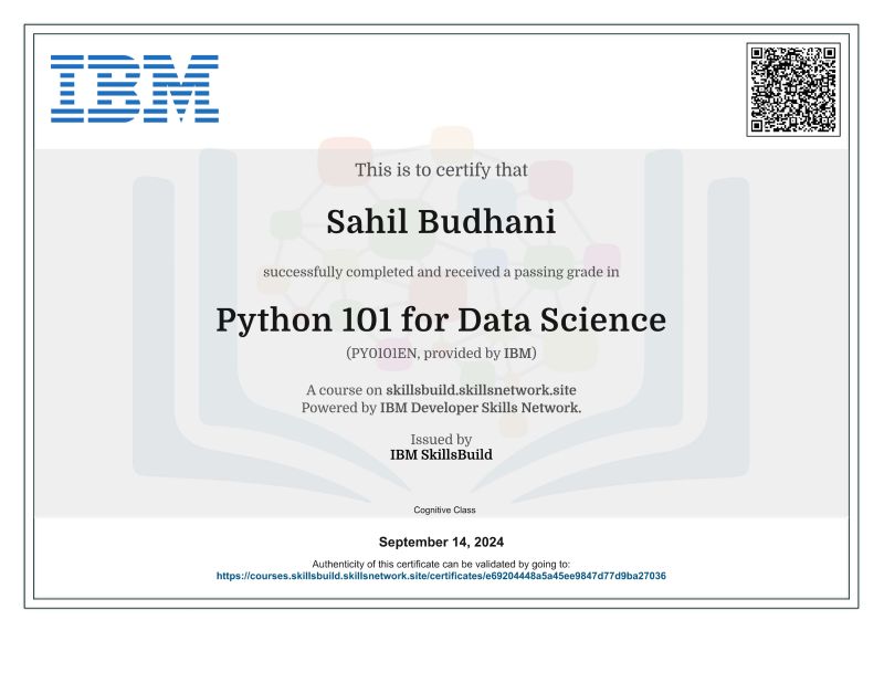 Earned Python for Data Science certification from IBM | SAHIL B posted ... Earned Python for Data Science certification from IBM | SAHIL B posted ...