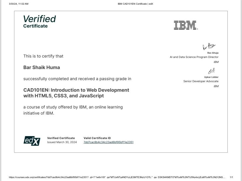 IBM CAD101EN certificate | edx Introduction to Web Development with ... IBM CAD101EN certificate | edx Introduction to Web Development with ...
