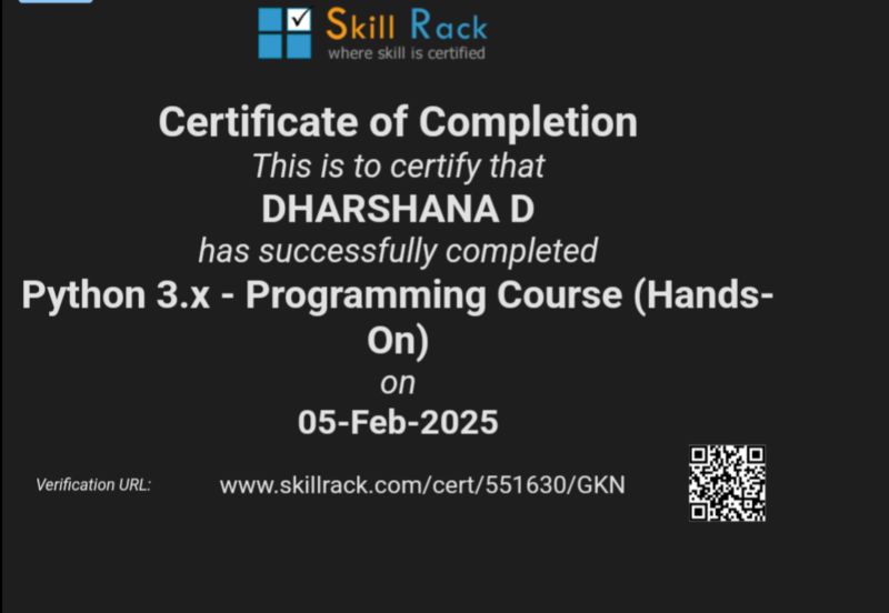Dharshana Duraisamy on LinkedIn: I had successfully completed Python.3x ... Dharshana Duraisamy on LinkedIn: I had successfully completed Python.3x ...