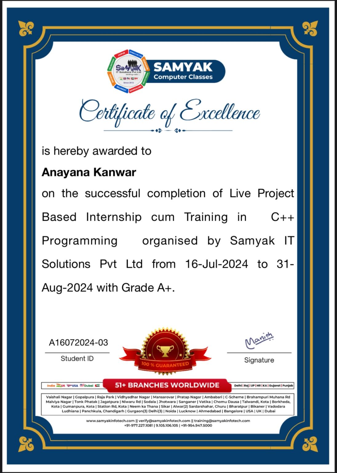 Anayana Kanwar on LinkedIn: #cpp #intern #samyakitsolutions Anayana Kanwar on LinkedIn: #cpp #intern #samyakitsolutions
