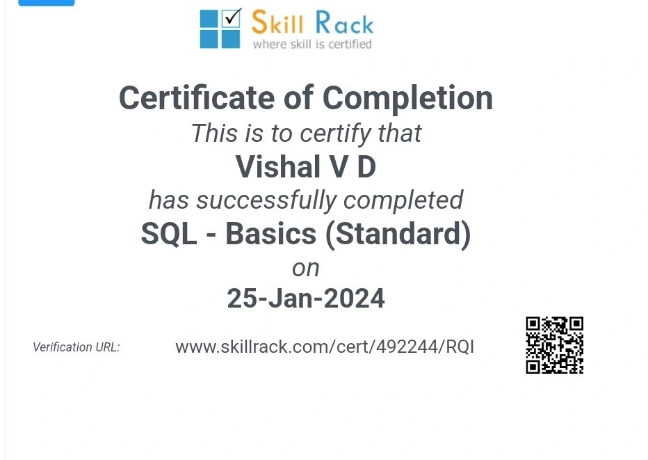Vishal V D on LinkedIn: #datascience #sql #continuouslearning #skillrack Vishal V D on LinkedIn: #datascience #sql #continuouslearning #skillrack