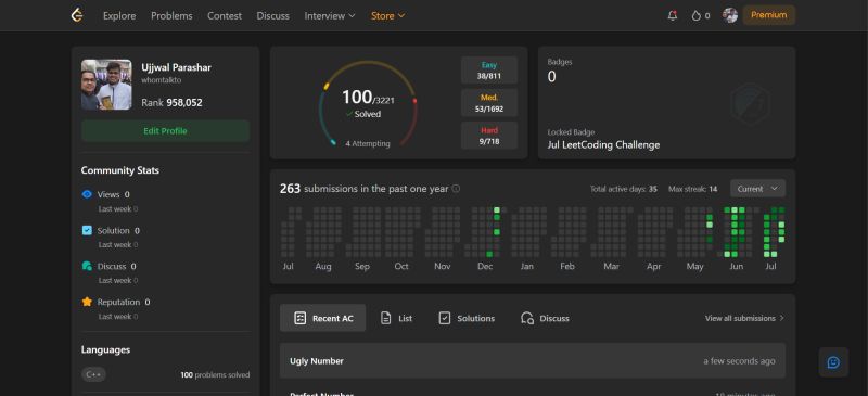 Successfully solved 100 LeetCode questions! | Ujjwal Parashar posted on ... Successfully solved 100 LeetCode questions! | Ujjwal Parashar posted on ...