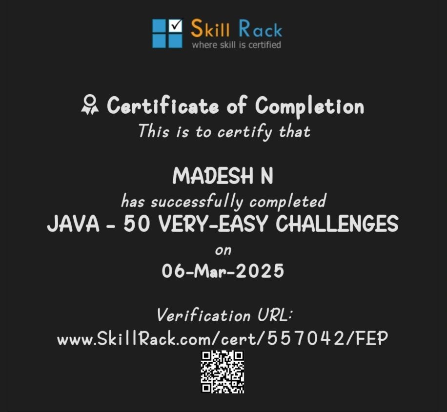 #java #coding #skillrack #learning #certification | N. Madesh #java #coding #skillrack #learning #certification | N. Madesh