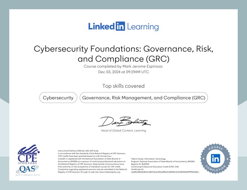 Mark Jerome Espinosa on LinkedIn: Certificate of Completion Mark Jerome Espinosa on LinkedIn: Certificate of Completion