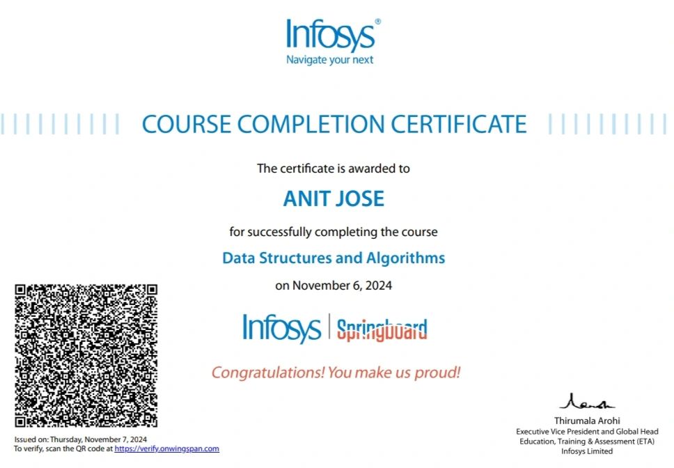 Anit Jose on LinkedIn: #datastructures #algorithms #infosys # ... Anit Jose on LinkedIn: #datastructures #algorithms #infosys # ...