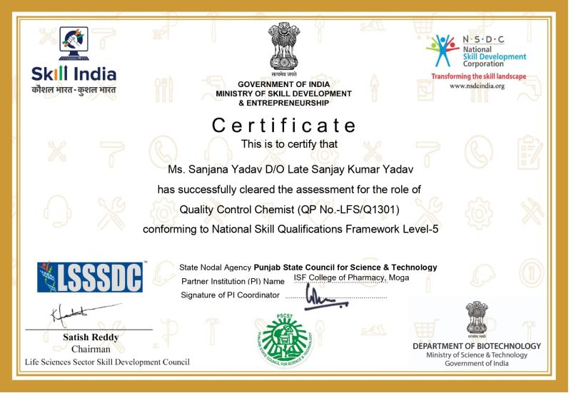 Sanjana Yadav on LinkedIn: Quality Control Chemist- National Skill ... Sanjana Yadav on LinkedIn: Quality Control Chemist- National Skill ...