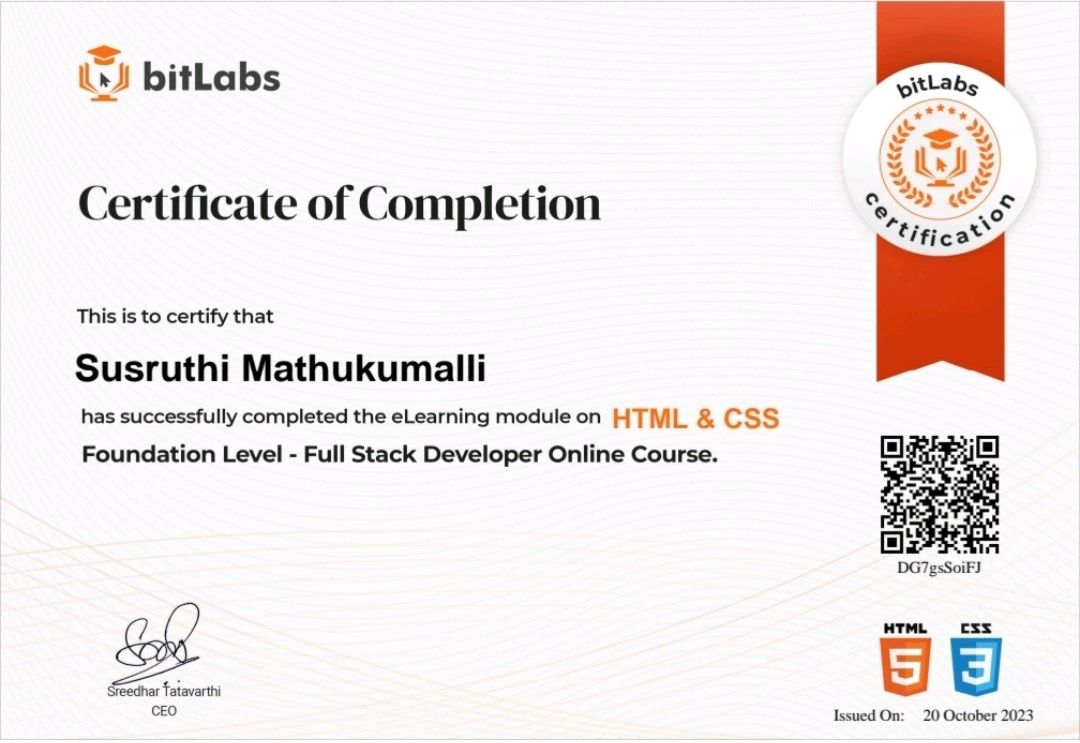 Susruthi Mathukumalli on LinkedIn: #html #css #bitlabs Susruthi Mathukumalli on LinkedIn: #html #css #bitlabs