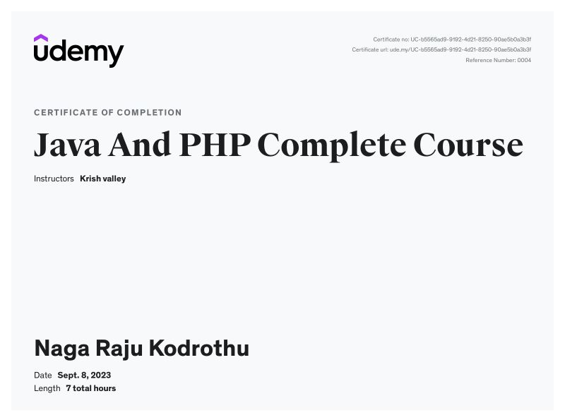 Naga Raju Kodrothu on LinkedIn: java and PHP certificate from udemy Naga Raju Kodrothu on LinkedIn: java and PHP certificate from udemy