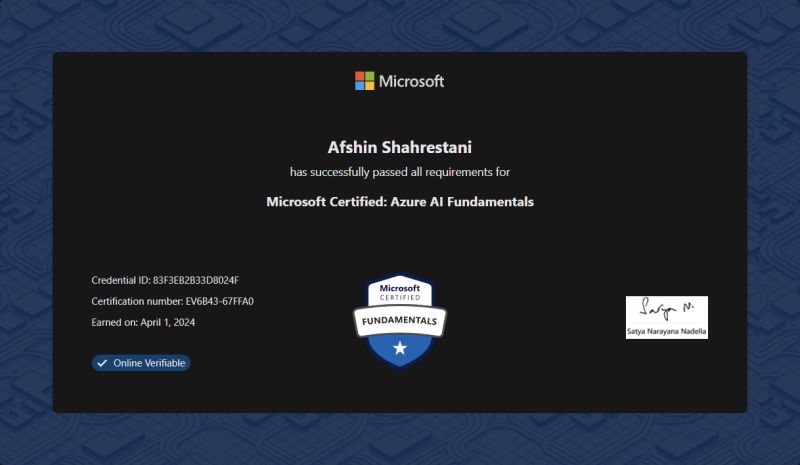 Afshin Shahrestani on LinkedIn: #ai #machinelearning #azure #certification Afshin Shahrestani on LinkedIn: #ai #machinelearning #azure #certification