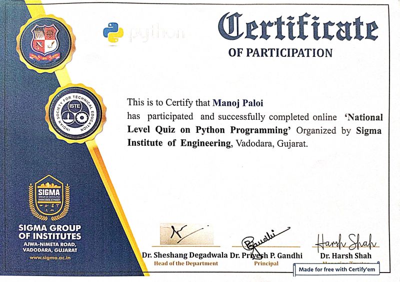 Passed National Level Quiz with Python | Manoj Paloi posted on the ... Passed National Level Quiz with Python | Manoj Paloi posted on the ...