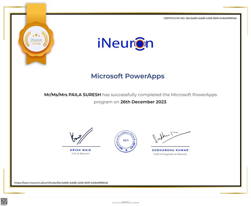 Completed Power Apps course by iNeuron.ai | Suresh Paila posted on the ... Completed Power Apps course by iNeuron.ai | Suresh Paila posted on the ...