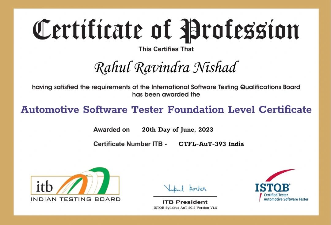 Rahul Nishad on LinkedIn: #istqbcertification #automotivesoftwaretester ... Rahul Nishad on LinkedIn: #istqbcertification #automotivesoftwaretester ...