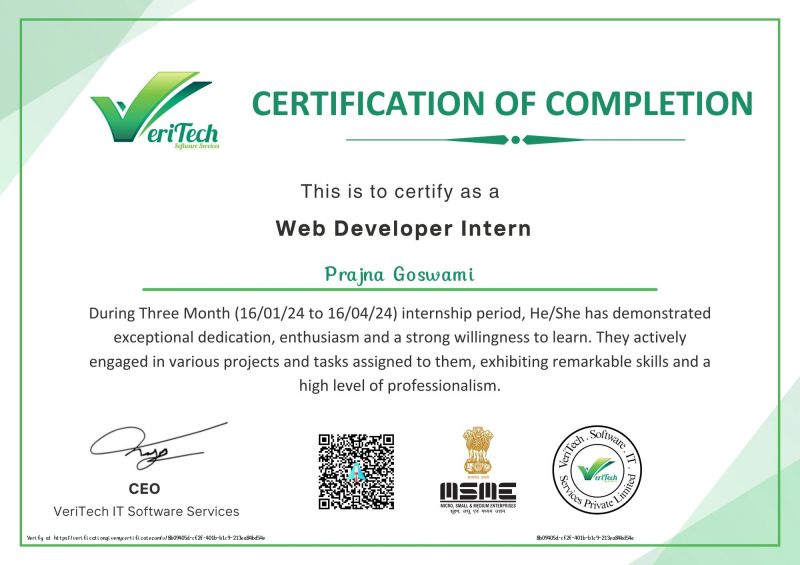 #veritechsoftwareit #veritech #internship | Prajna Goswami #veritechsoftwareit #veritech #internship | Prajna Goswami