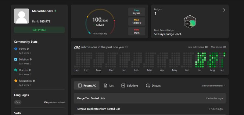 Completed 100 LeetCode problems! | Manas Bhondve posted on the topic ... Completed 100 LeetCode problems! | Manas Bhondve posted on the topic ...