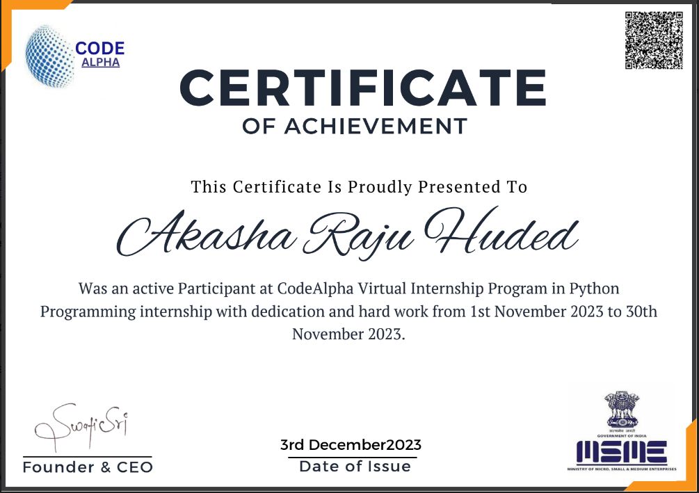AKASH RAJU HUDED on LinkedIn: #codealpha #codealpha #internship # ... AKASH RAJU HUDED on LinkedIn: #codealpha #codealpha #internship # ...
