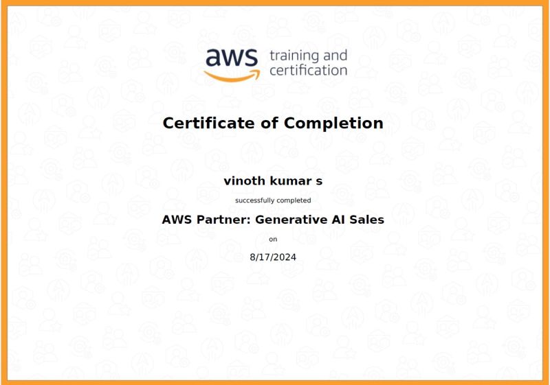 Vinoth kumar S on LinkedIn: #aws #certification #tech #generativeai Vinoth kumar S on LinkedIn: #aws #certification #tech #generativeai