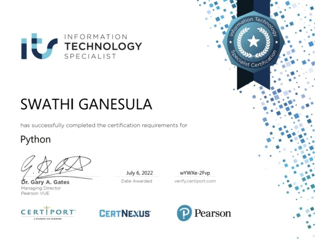 Ganesula Swathi on LinkedIn: #python #python #certified #careergoals # ... Ganesula Swathi on LinkedIn: #python #python #certified #careergoals # ...