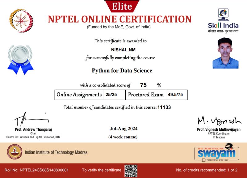 Nishal NM on LinkedIn: #python #datascience #nptel #machinelearning # ... Nishal NM on LinkedIn: #python #datascience #nptel #machinelearning # ...