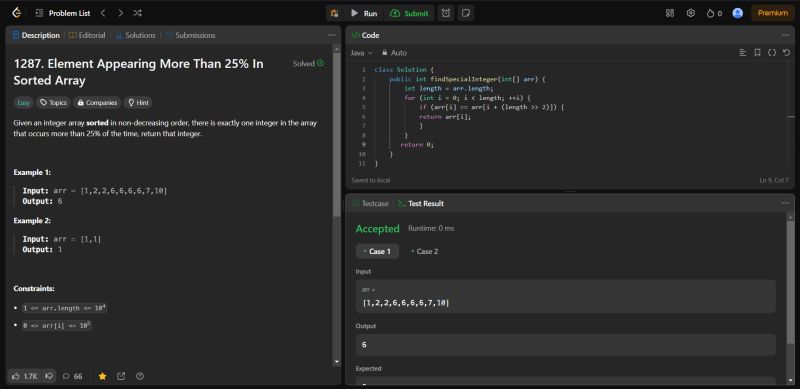 LeetCode Challenge: Element Appearing More than 25% In Sorted Array ... LeetCode Challenge: Element Appearing More than 25% In Sorted Array ...