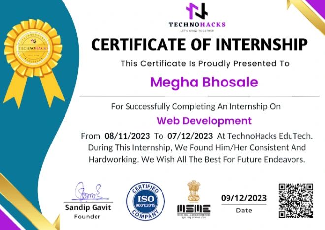 #internshipcompletion #webdevelopment | Megha Bhosale #internshipcompletion #webdevelopment | Megha Bhosale