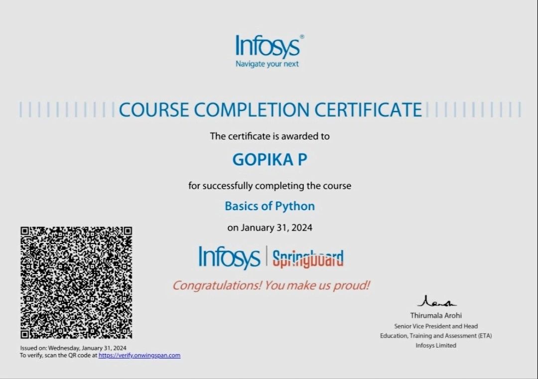 Gopika P on LinkedIn: #python #luminartechnolab #infosysspringboard # ... Gopika P on LinkedIn: #python #luminartechnolab #infosysspringboard # ...
