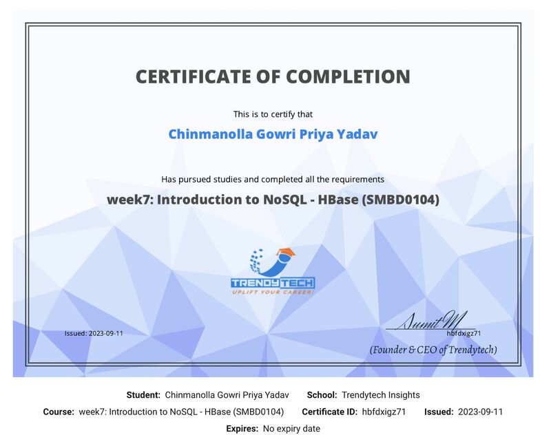 I'm happy to share that I have completed Week-7 Big data course at ... I'm happy to share that I have completed Week-7 Big data course at ...