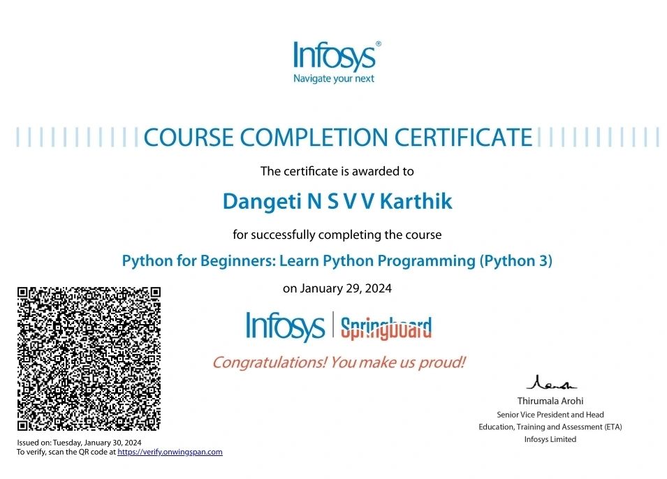 Naga sai Veera venkata karthik Dangeti on LinkedIn: #infosysspringboard ... Naga sai Veera venkata karthik Dangeti on LinkedIn: #infosysspringboard ...
