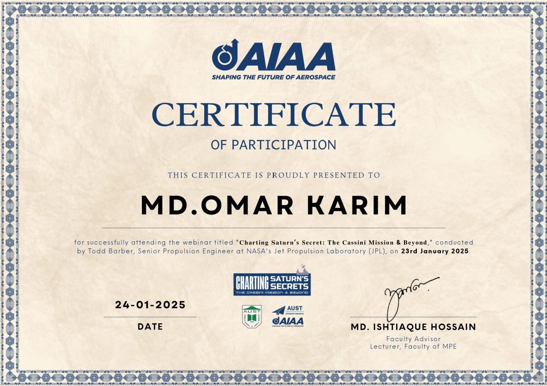 #aiaa #aiaaauststudentbranch #nasa #cassinimission | Md. Omar Karim #aiaa #aiaaauststudentbranch #nasa #cassinimission | Md. Omar Karim