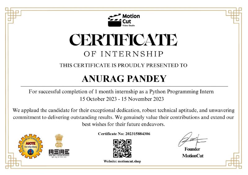 Anurag Pandey on LinkedIn: Wrapped up my Python internship at MotionCut ... Anurag Pandey on LinkedIn: Wrapped up my Python internship at MotionCut ...