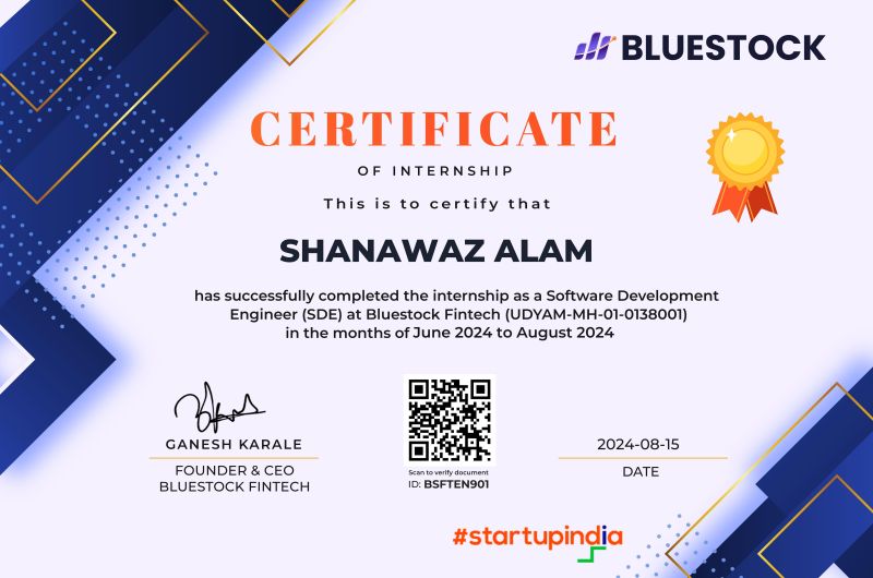 Shanawaz Alam on LinkedIn: #internship #sde #bluestock #learning #growth Shanawaz Alam on LinkedIn: #internship #sde #bluestock #learning #growth