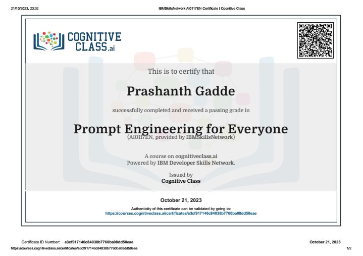 Completed 'Prompt Engineering for Everyone' course | Prashanth Gadde ... Completed 'Prompt Engineering for Everyone' course | Prashanth Gadde ...