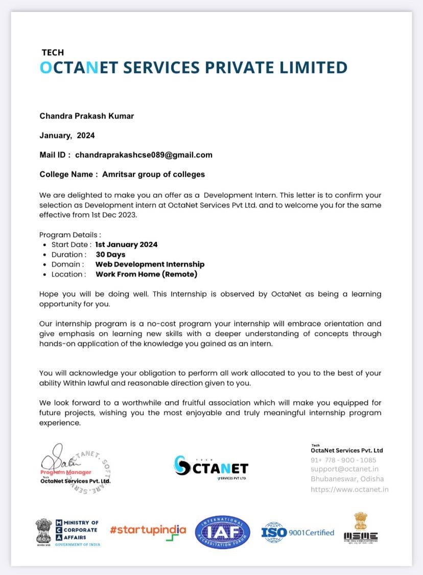 Chandra Prakash Kumar on LinkedIn: #octanet #octanetinternship # ... Chandra Prakash Kumar on LinkedIn: #octanet #octanetinternship # ...
